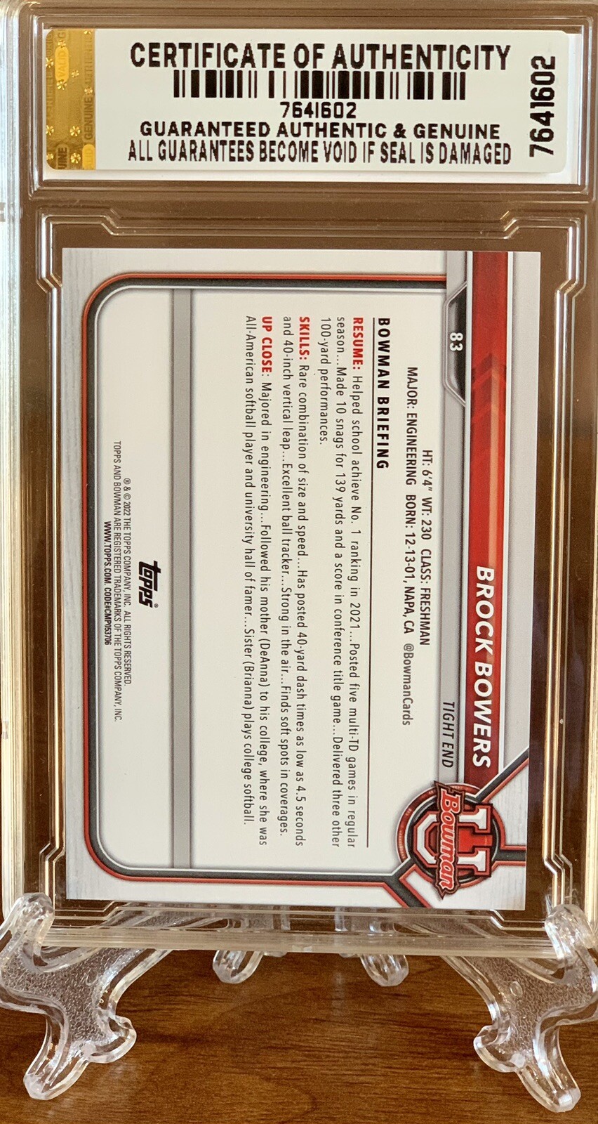 BROCK BOWERS ROOKIE CARD 2021-22 1ST BOWMAN UNIVERSITY GEM-MINT 10 #83 ...