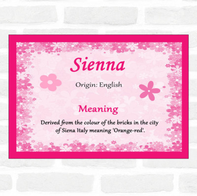 Sienna Name Meaning Pink Certificate | eBay UK