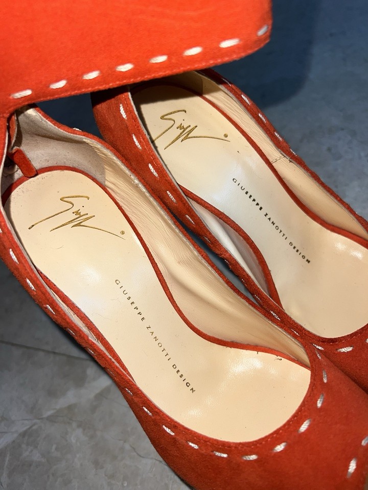 Giuseppe Zanotti Orange Suede Cumber Siena Wedge Heel Woven EU 37.5 US ...