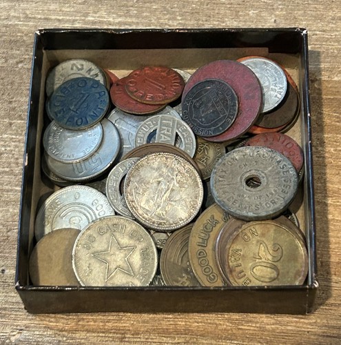 Vintage World Coin & Token Lot Transit Tokens, Foreign Coins, Old Trade ...
