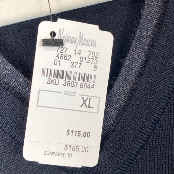Neiman Marcus merino wool sweater mens XL elbow patches FLAW preppy ...