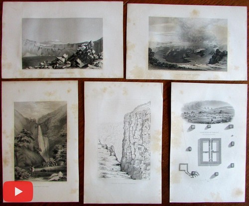 Hawaii c.1842 engraved prints lot x 5 Wilkes Ex. Exped. Kilauea Temple ...