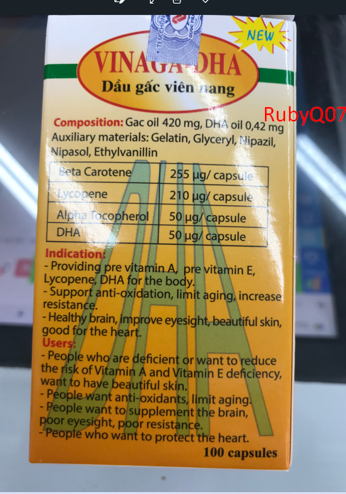 300 Capsules Gac Oil DHA - Momordica Cochinchinensis Oil - Vietnam ...