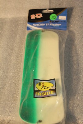 PRO-TROLL HOTCHIP 11" FLASHER E CHIP GREEN GLOW SALMON DODGER FLIES ...