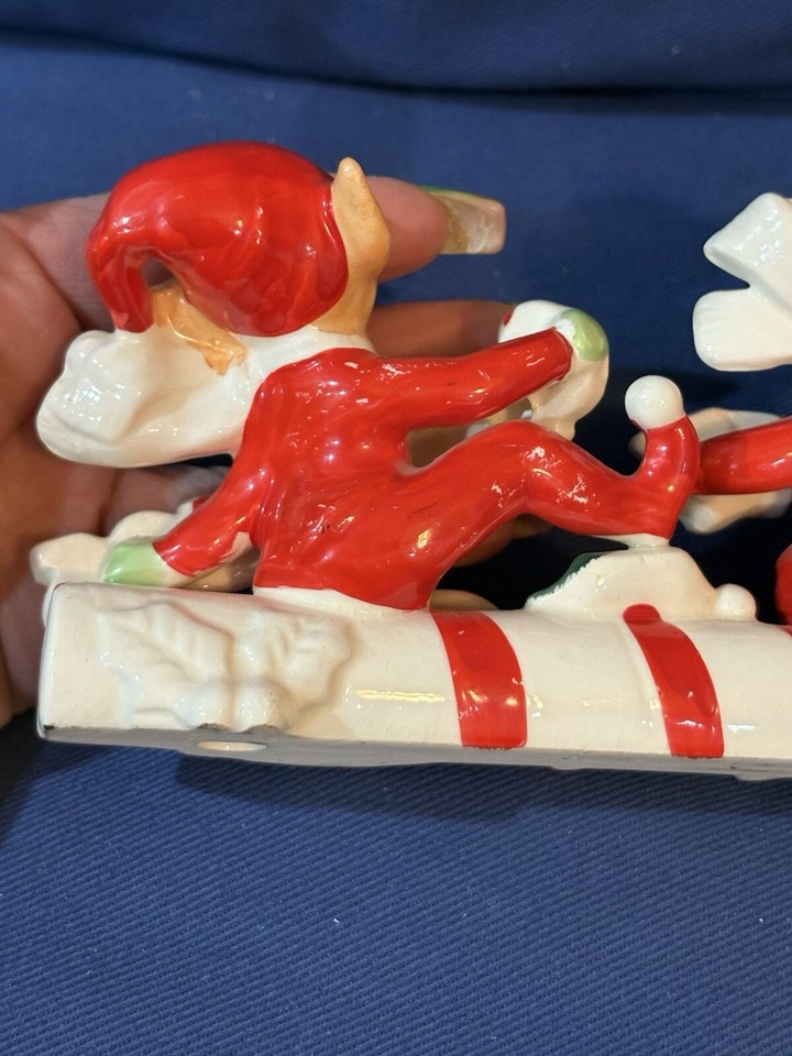 Vintage Candy Cane Merry Christmas Pixie Elf Elves 1950s Japan Rare | eBay