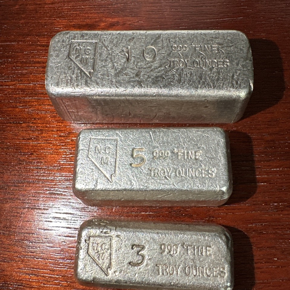 RARE Vintage NCM Nevada Coin Mart Oz. .999 Silver Poured Bars Set Of 5 ...