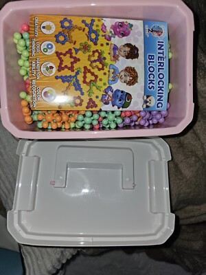 300 Pc Connecting Interlocking Building Blocks Toy Tub & Lid, Book of ...