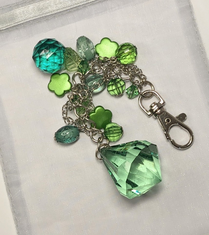Purse Accessories Key Chain Charms GREEN Chain 6" Flower Handmade Gift ...