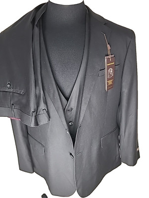 Caravelli Collezione Men Black 3 Piece Suit Sz 48R Pant 43W New with ...