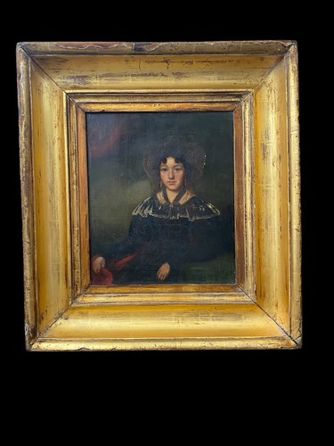 Pair of Large Antique 19th Century Oil on Canvas Naive Portrait ...