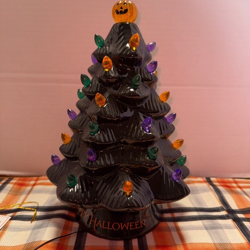 Mr. Halloween 12" Black Ceramic Pumpkin w/Purple & Orange Bulbs ...