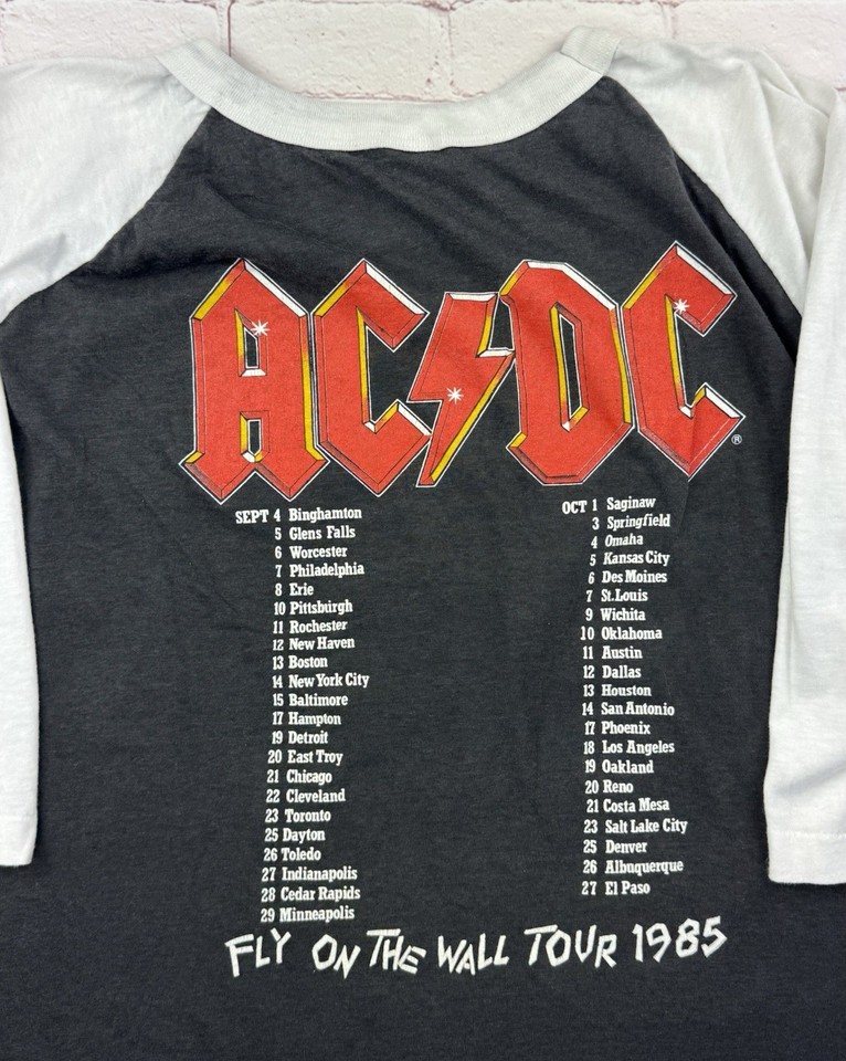 RARE! AC/DC 1985 Vintage Men's L Raglan Fly On the Wall Shirt White ...
