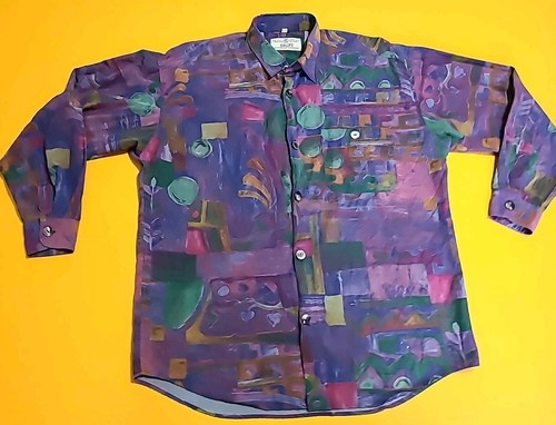 Vintage Haupt Men’s Long-Sleeve Button-up Multicolor Abstract Shirt ...