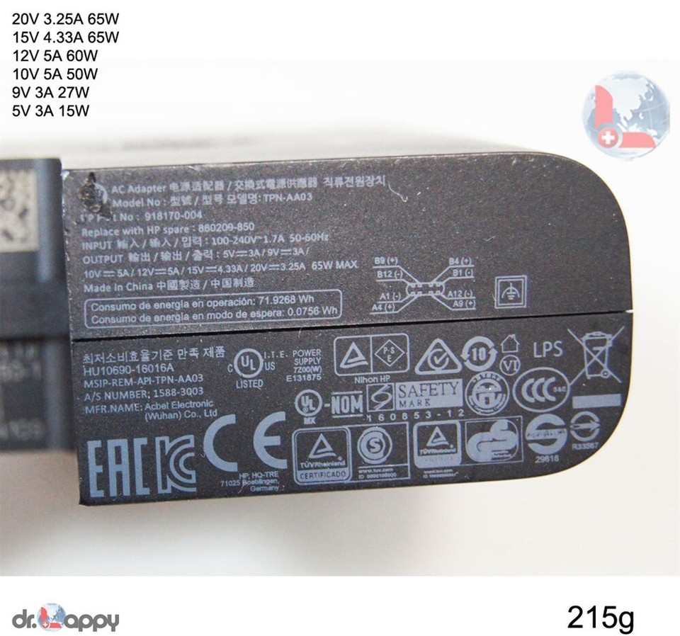 65W Type USB-C Adapter Charger Compatible HP M52944-001 M54350-001 TPN ...