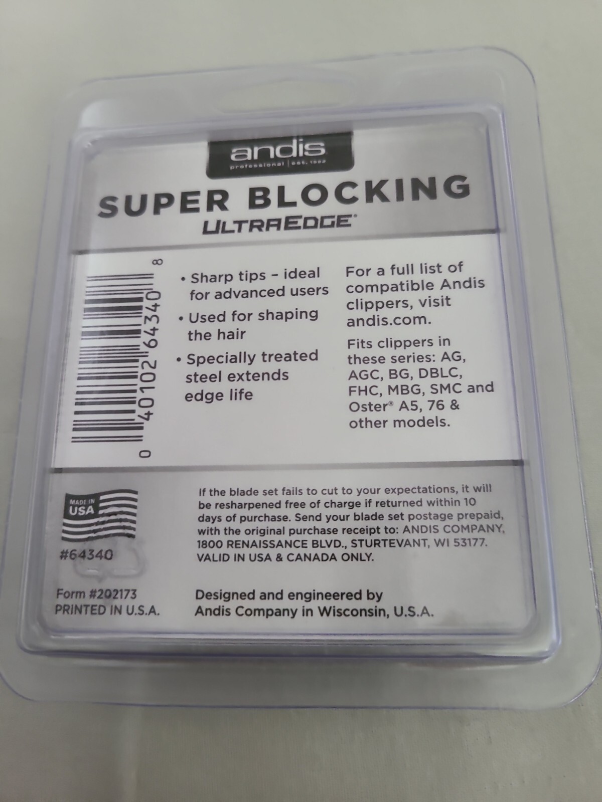 ANDIS Ultra Edge SUPER BLOCKING Clipper Blade 64340 #3408 *NEW & SEALED ...