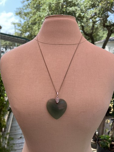 Large Sparkly Green Stone Heart Pendant On 23” Sterling Silver Chain | eBay