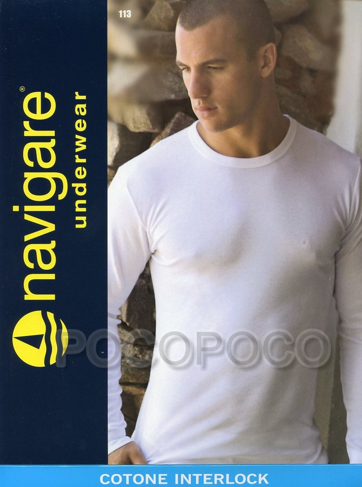 Maglia girocollo da uomo manica lunga in cotone caldo interlock ...
