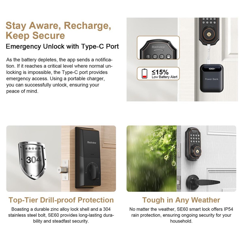 Blackview Smart Door Lock Set Fingerprint Keyless App Bluetooth Digital ...