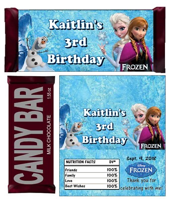 FROZEN ANNA AND ELSA CHOCOLATE BAR BIRTHDAY PARTY FAVORS CANDY BAR ...