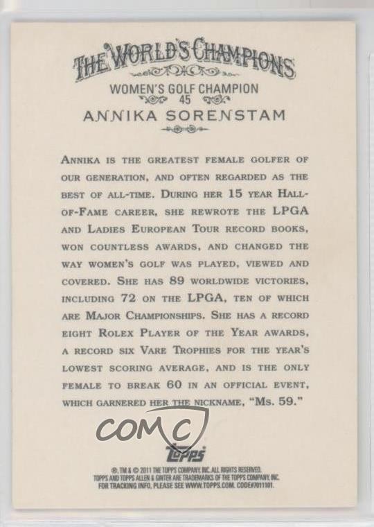 2011 Topps Allen & Ginter's Ginter Code Puzzle Border Annika Sorenstam ...