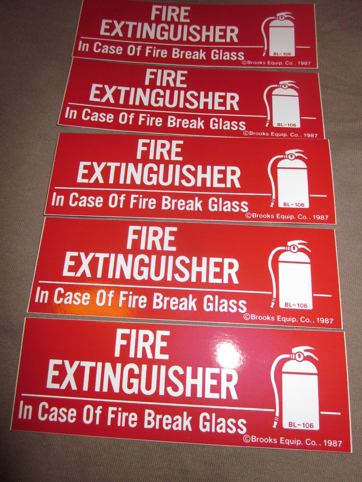 🔥🧯(LOT OF 5) SELF-ADHESIVE VINYL "FIRE EXTINGUISHER BREAK GLASS" SIGN'S ...