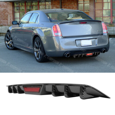 For Chrysler 300 2012-2014 Carbon Fiber Rear Bumper Diffuser w/ LED ...