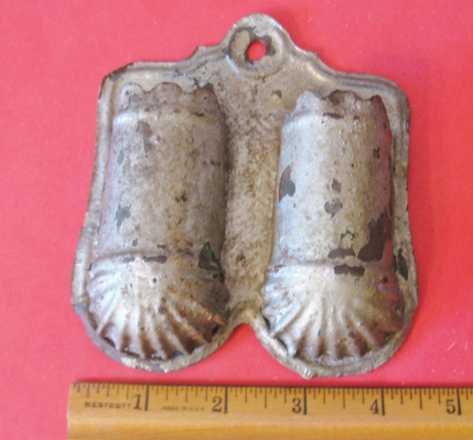 Antique Primitive Tin Wall Mount Double Wall Pocket Match Holder Safe w ...