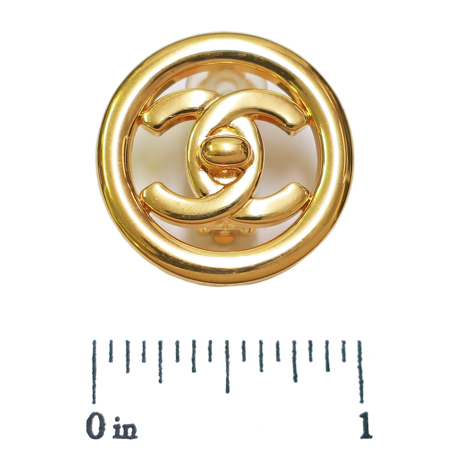 CHANEL Gold Plated CC Logos Vintage Round Clip Earrin… - Gem