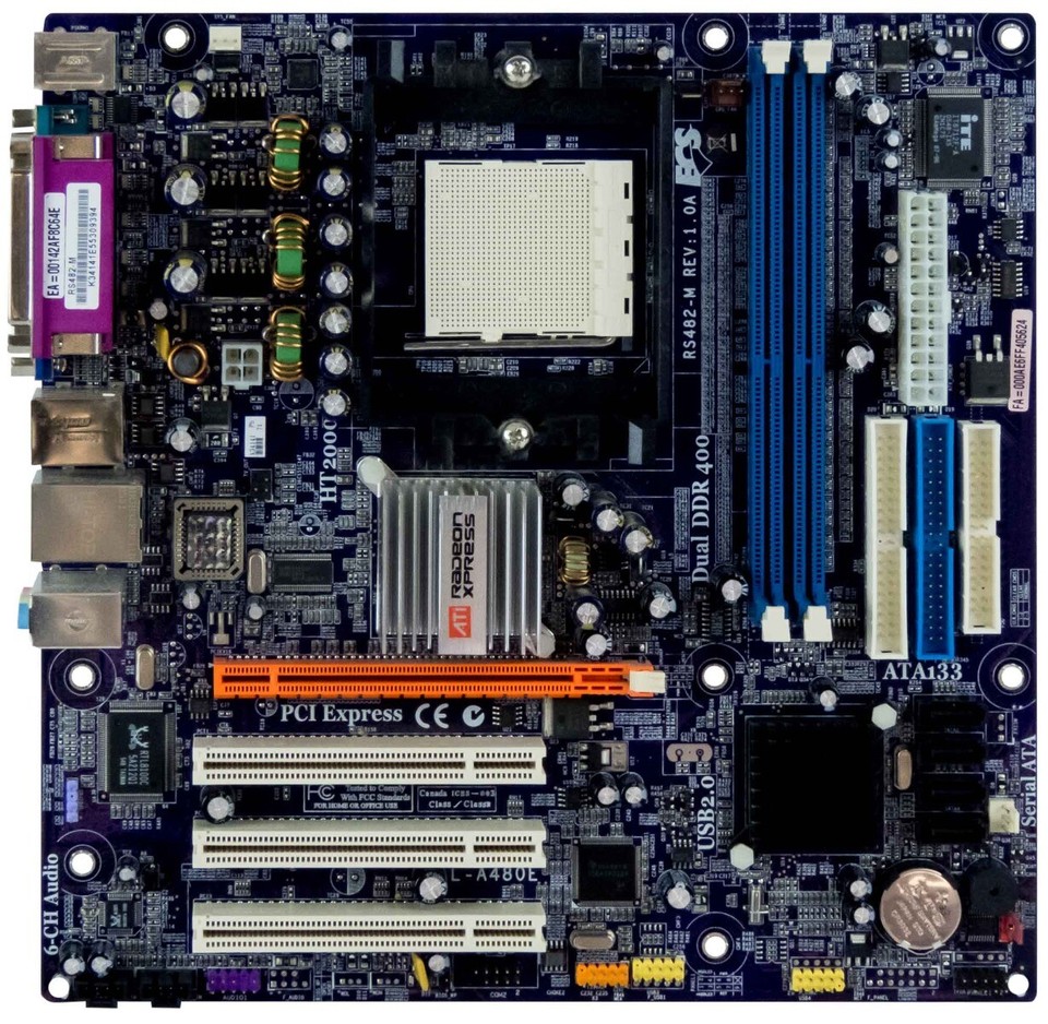 ECS L-A480E RS482-M Mainboard | Socket 939 | 2x DDR | MicroATX | PCI PCIe | DDR1 SDRAM ...