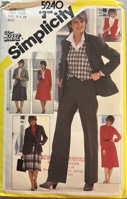 Miss Jacket Vest Pants Skirt Blouse Simplicity 5240 Pattern Vintage ...