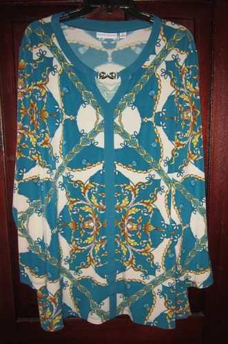 Susan Graver Plus Sz 2X Tunic Top Shirt Blouse Stretch Chain Link Print ...
