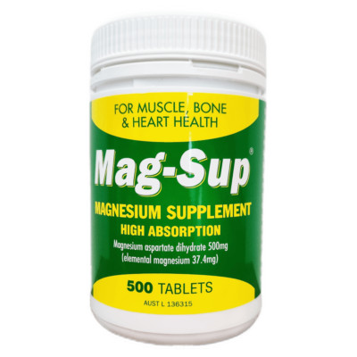 Mag-Sup Magnesium Supplement 500 Tablets High Absorption 500mg (MagMin ...