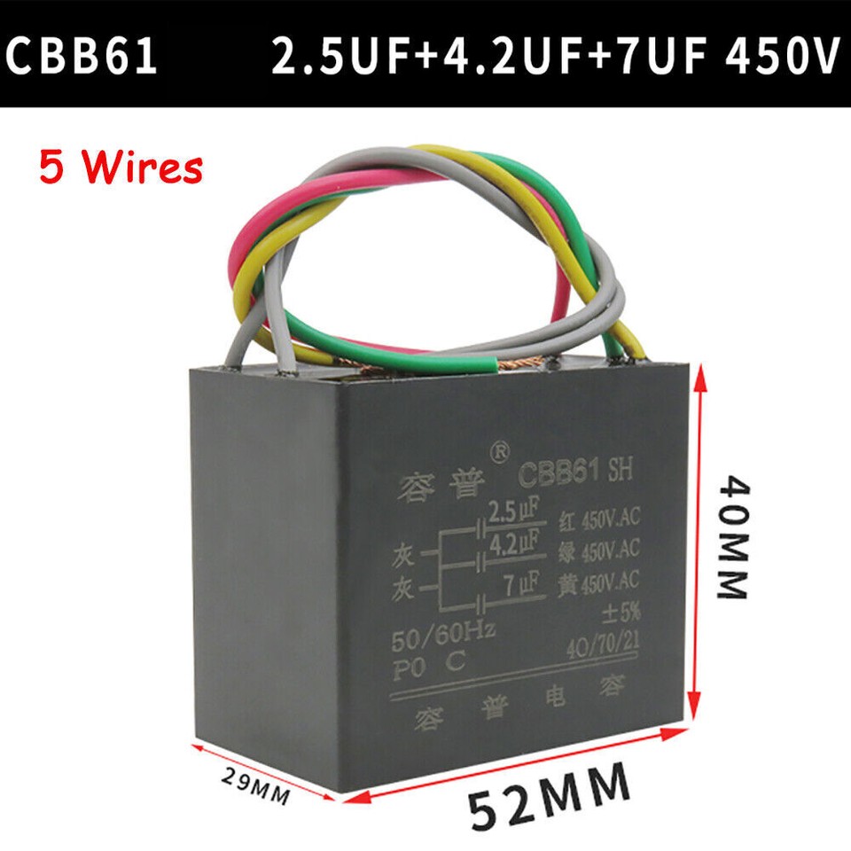 Super Capacitor 450VAC Ceiling Fan Start Capacitor 1.5uF~7uF±5% 5 Wire ...