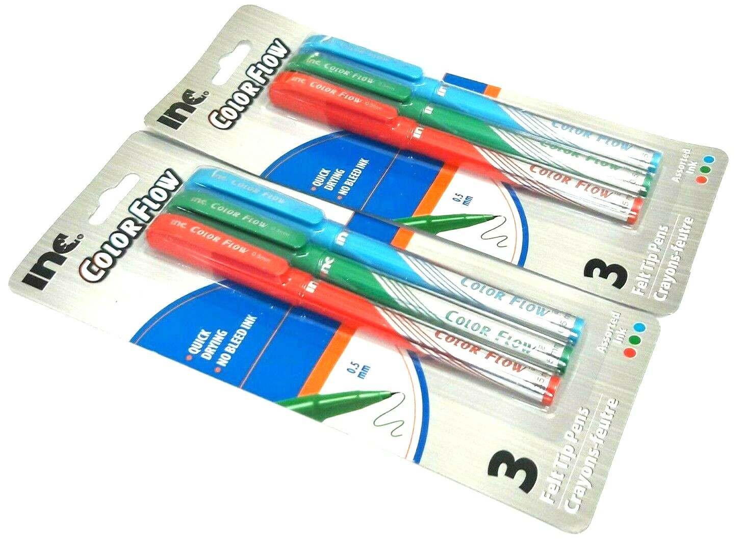 2 PACKS 6 PENS INC® COLOR FLOW FELT TIP PENS MULTI COLORED RED INK 0.5 ...