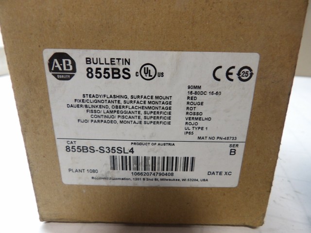 Allen-Bradley 855BS-S35SL4 Red Industrial LED Round Beacon 24/48 VAC ...