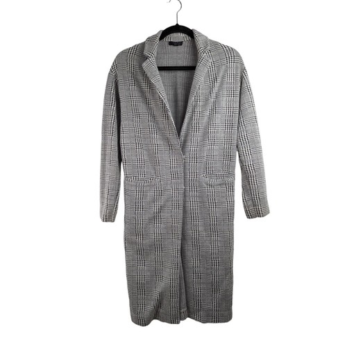 TopShop Womens Long Blazer Size 2 Snap Front Pockets Houndstooth Plaid ...
