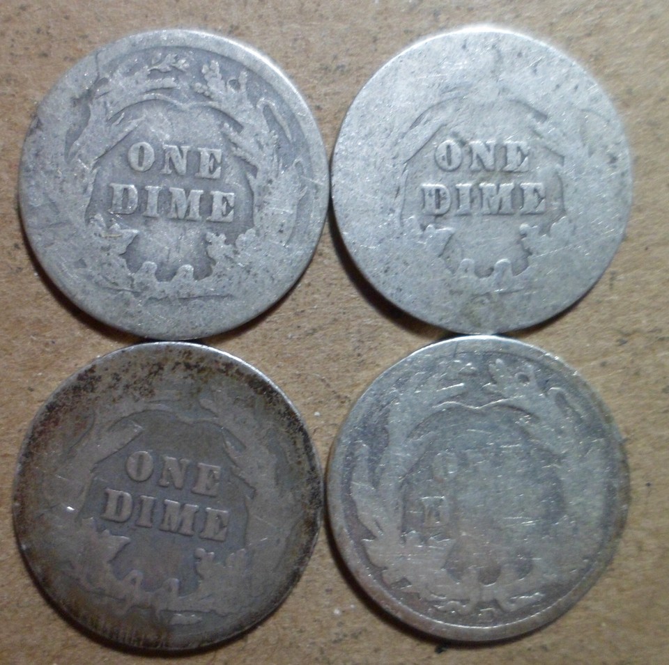 Lot of 4 Barber Liberty Dimes old silver better collection tough dates ...