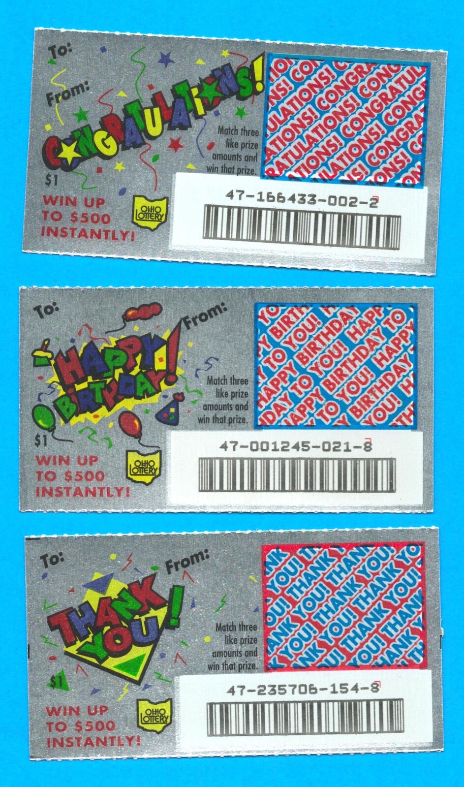 1993 OHIO Lottery scratch ticket expired MINT and UNSCRATCHED lot of 3 ...