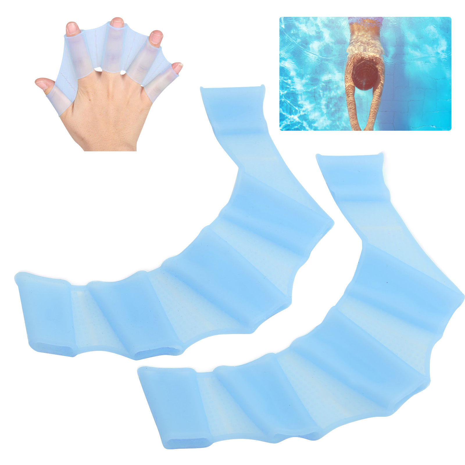 1 Pair Swimming Handcuffs Flippers Silicone Swimming Finger Webbed Sw ...