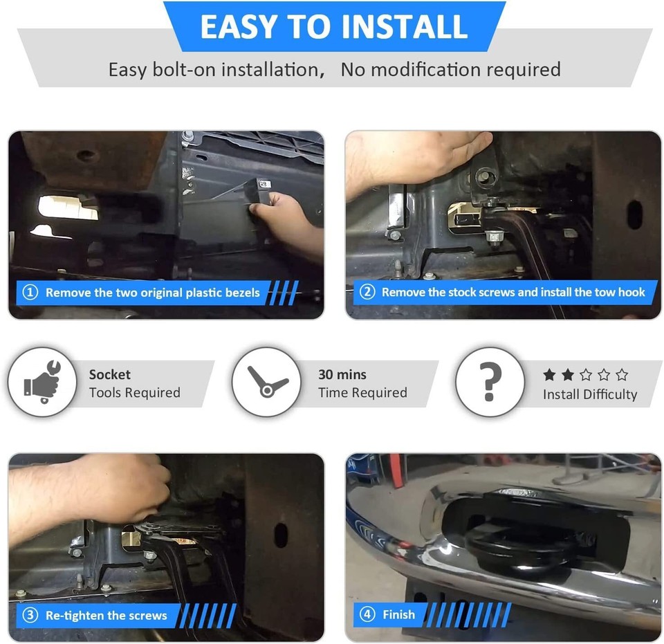 Ram Front Tow Hooks and Bezel Bracket For 2009-2019 Dodge Ram 1500 ...