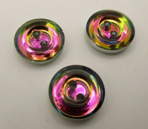 1/3" (1cm) Lot of (3) Vtg Czech VASELINE Glass Buttons RAINBOW ...
