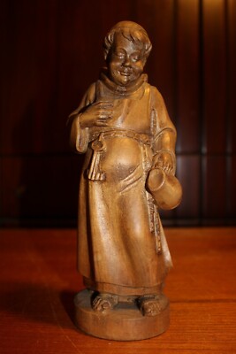ANTIQUE 9" WOOD HAND CARVED MONK FRIAR ABBOT BROTHER CONRAD STATUE ...