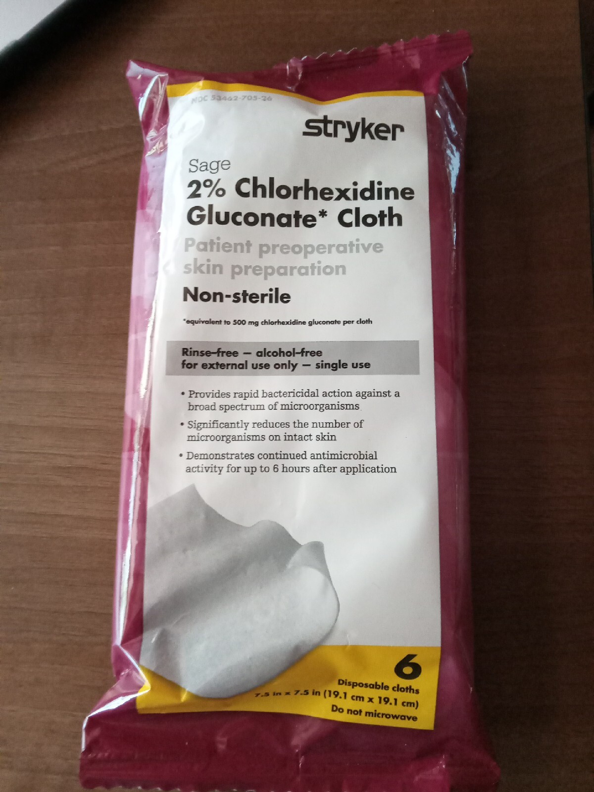 STRYKER SAGE 2 CHLORHEXIDINE GLUCONATE PATIENT PRE-OP CLOTHS- ONE PACK ...