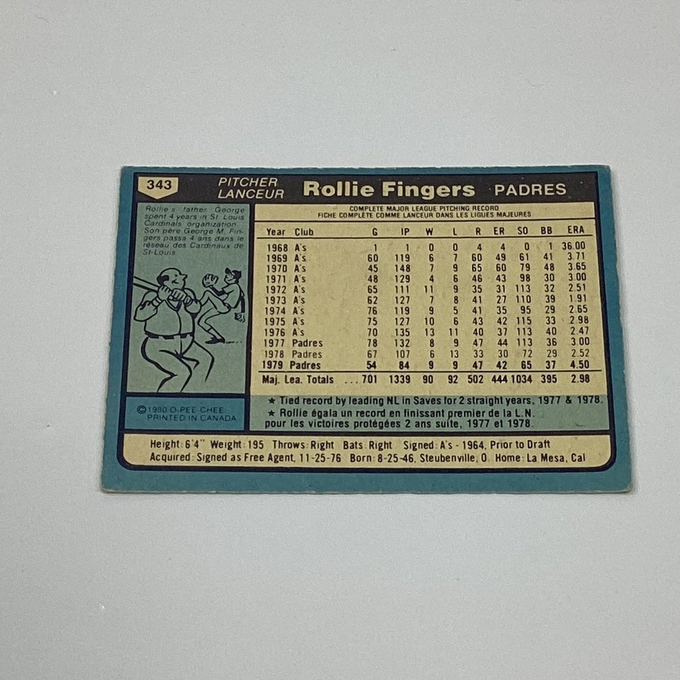 Rollie Fingers Padres 1980 O-Pee-Chee #343 | eBay