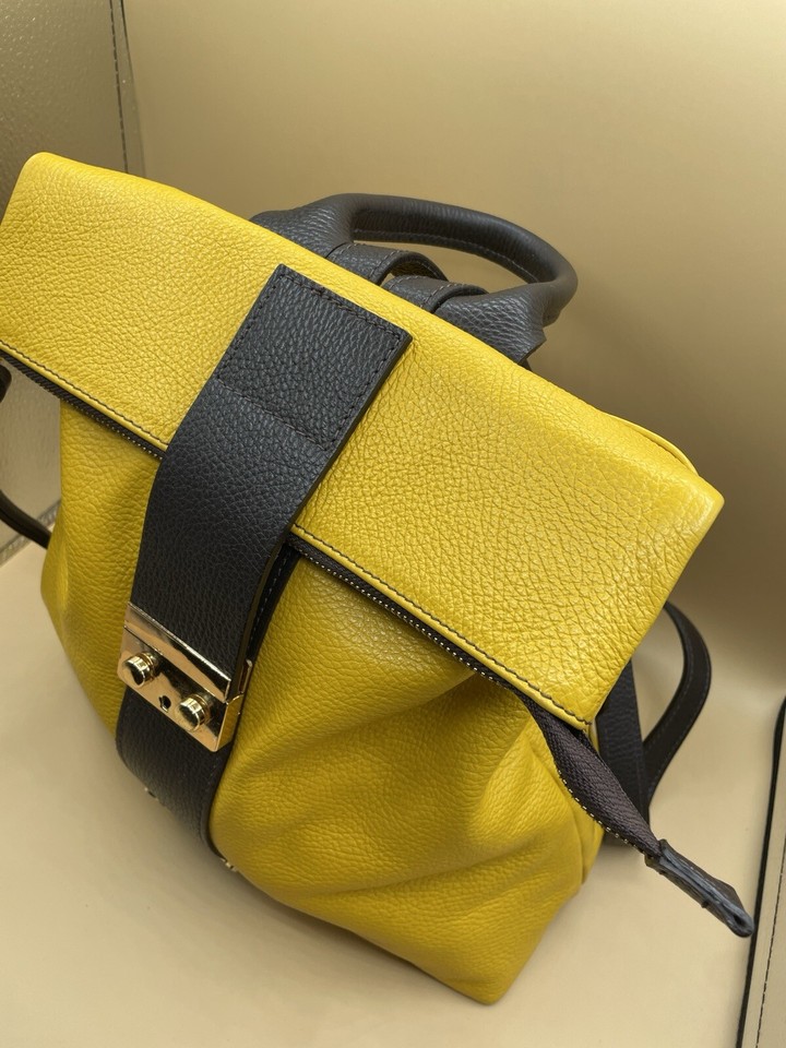 PERSAMAN New York ITALIAN LEATHER Medium YELLOW Backpack Purse BORSE In ...