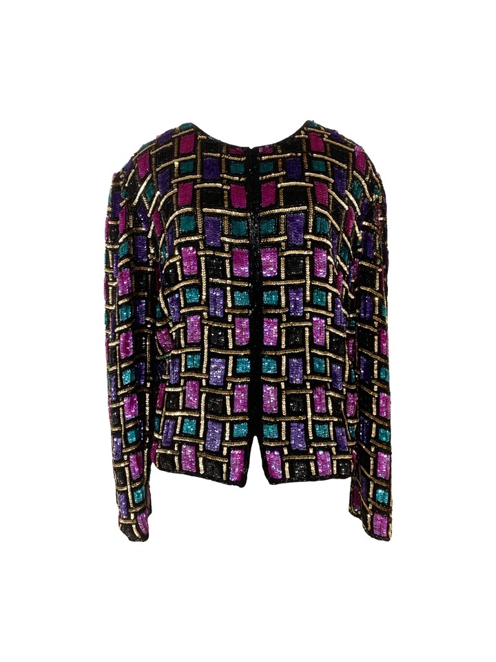 Vtg Vintage 1980s 80s Glam Disco Checkered Jewel Tone Sequin Trophy ...