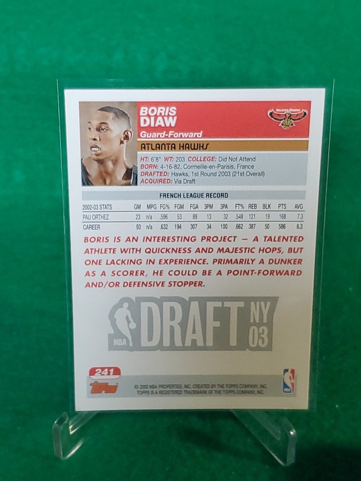 2003 Topps Collection #241 Boris Diaw Atlanta Hawks RC Rookie Frace Pau ...