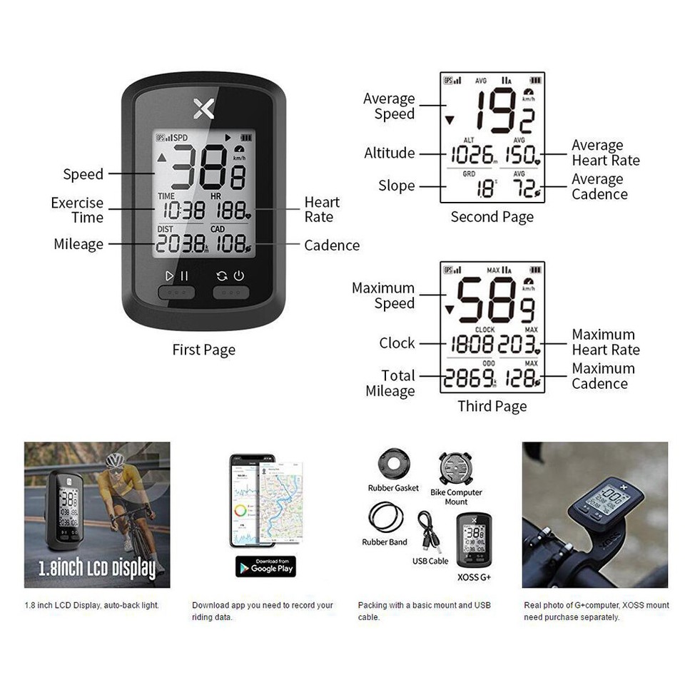 XOSS G+ Bike Computer Wireless GPS Waterproof Bike Bicycle Cycling ...