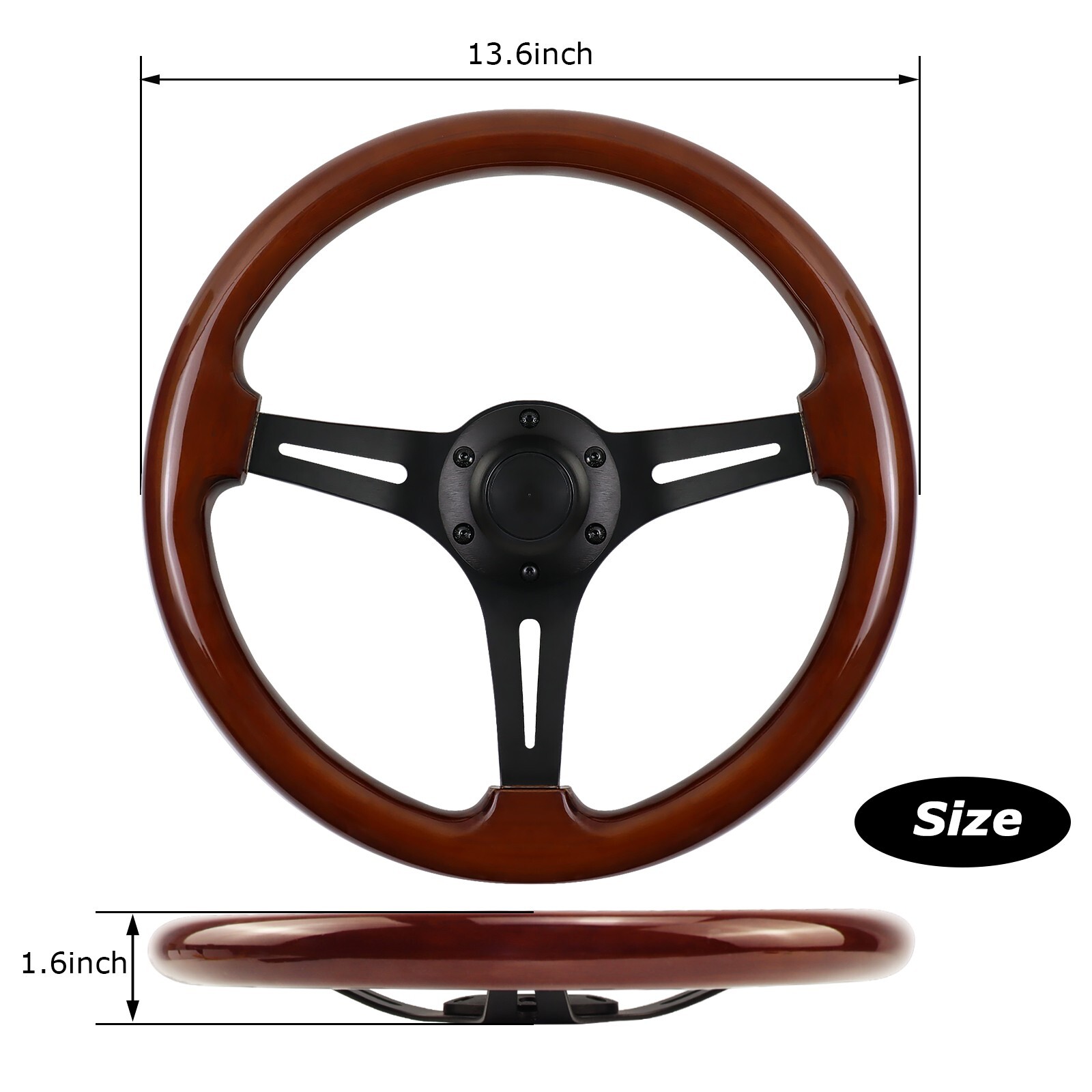 13.6" Wood Grain Universal Racing Steering Wheel Frosted Spoke 6 Bolt ...