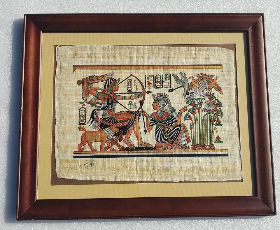 Egyptian Pharaoh King Tut & Queen Hunting Egypt Kemet Papyrus Nile Art ...
